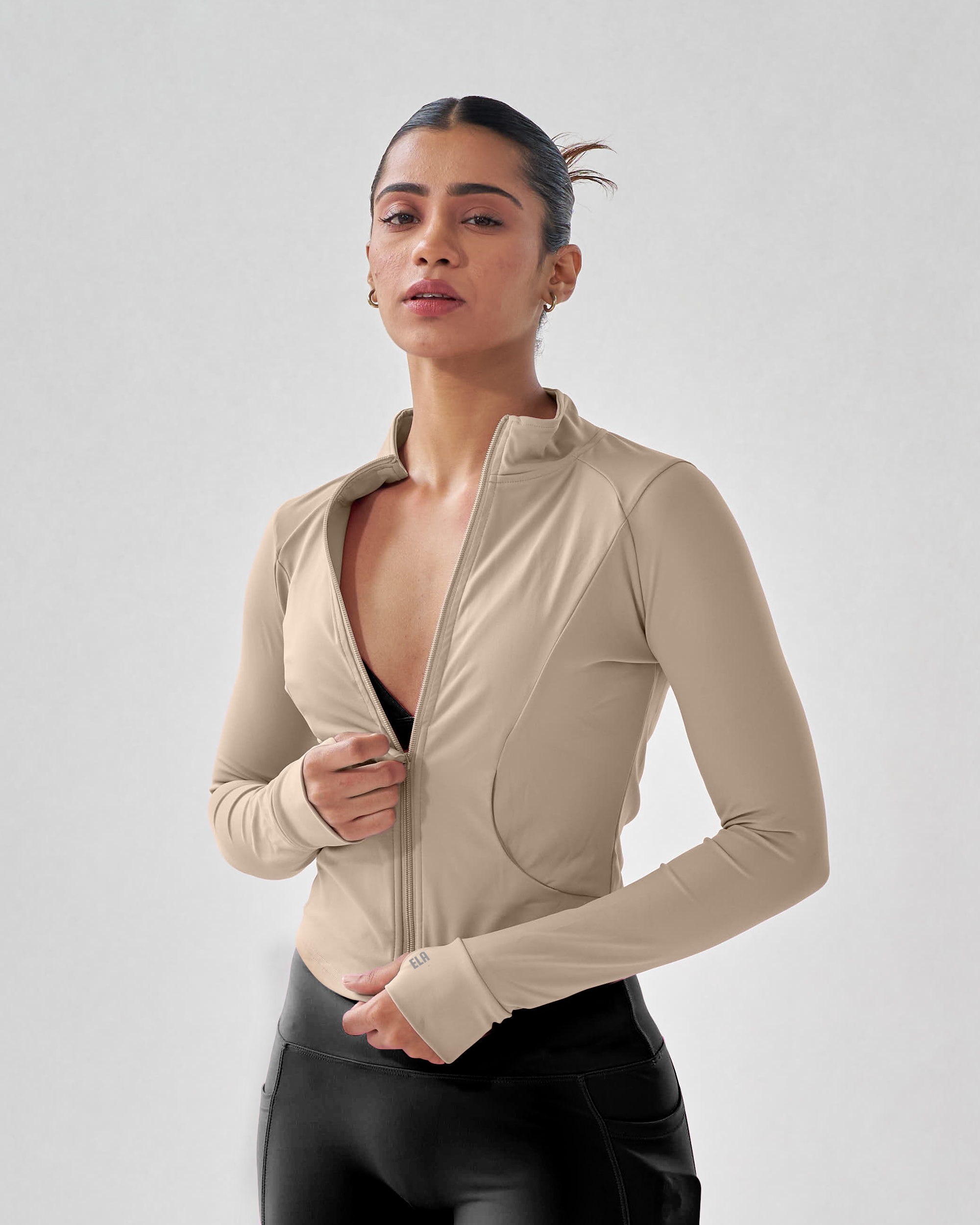 ButterBod™ Long Sleeve Zip Up Jacket - Beige – Ela Wear